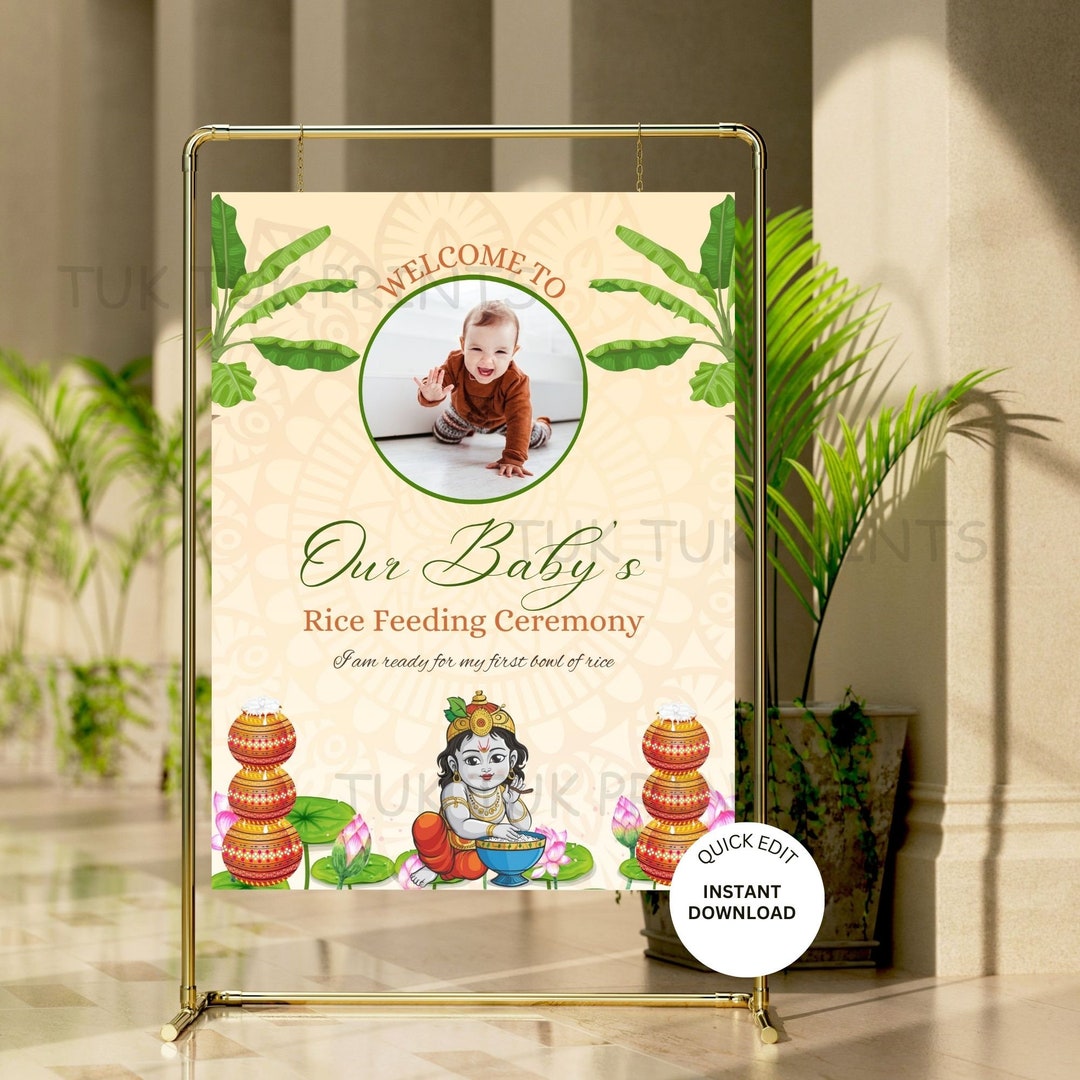 Annaprashana Ceremony Welcome Sign, Rice Feeding Ceremony Welcome Sign ...