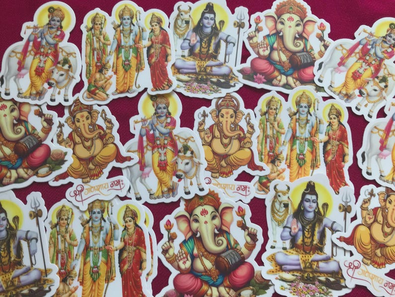 Hindu God Stickers: Ganesha, Shiva, Krishna, Ram Darbar - Spiritual ...