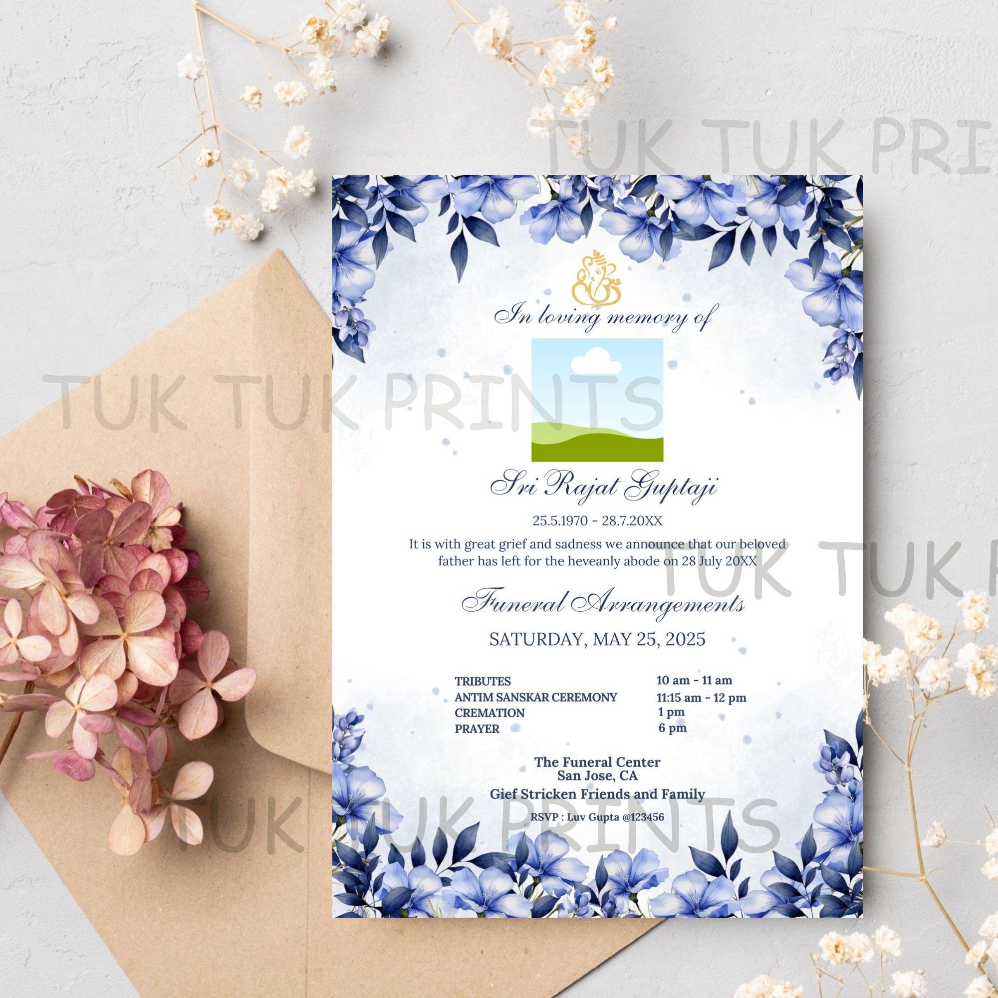 Editable Hindu Funeral Program Announcement, Indian Funeral Invite ...