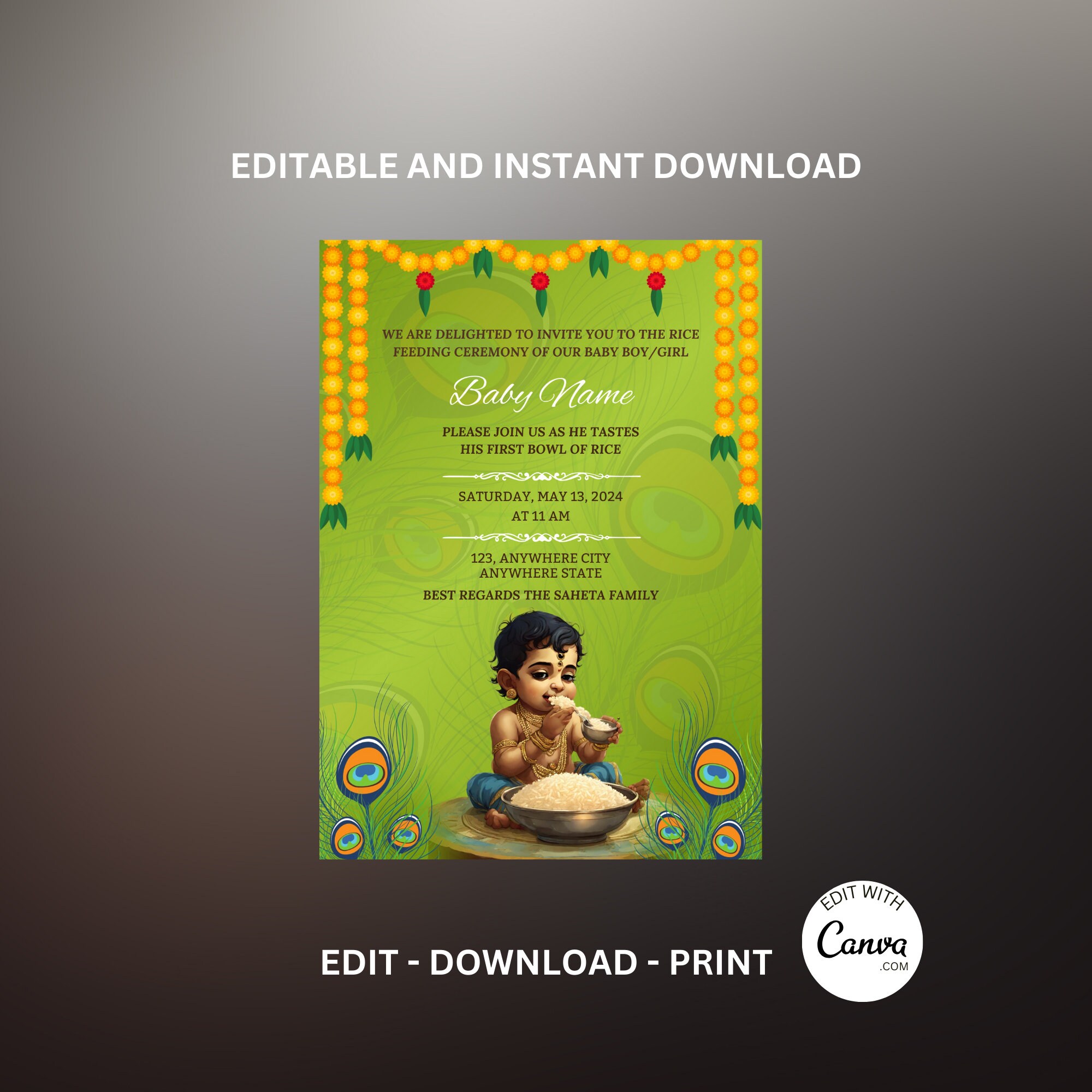 Rice Feeding Invitation Template , Annaprasan Invitation, Hindu Rice ...