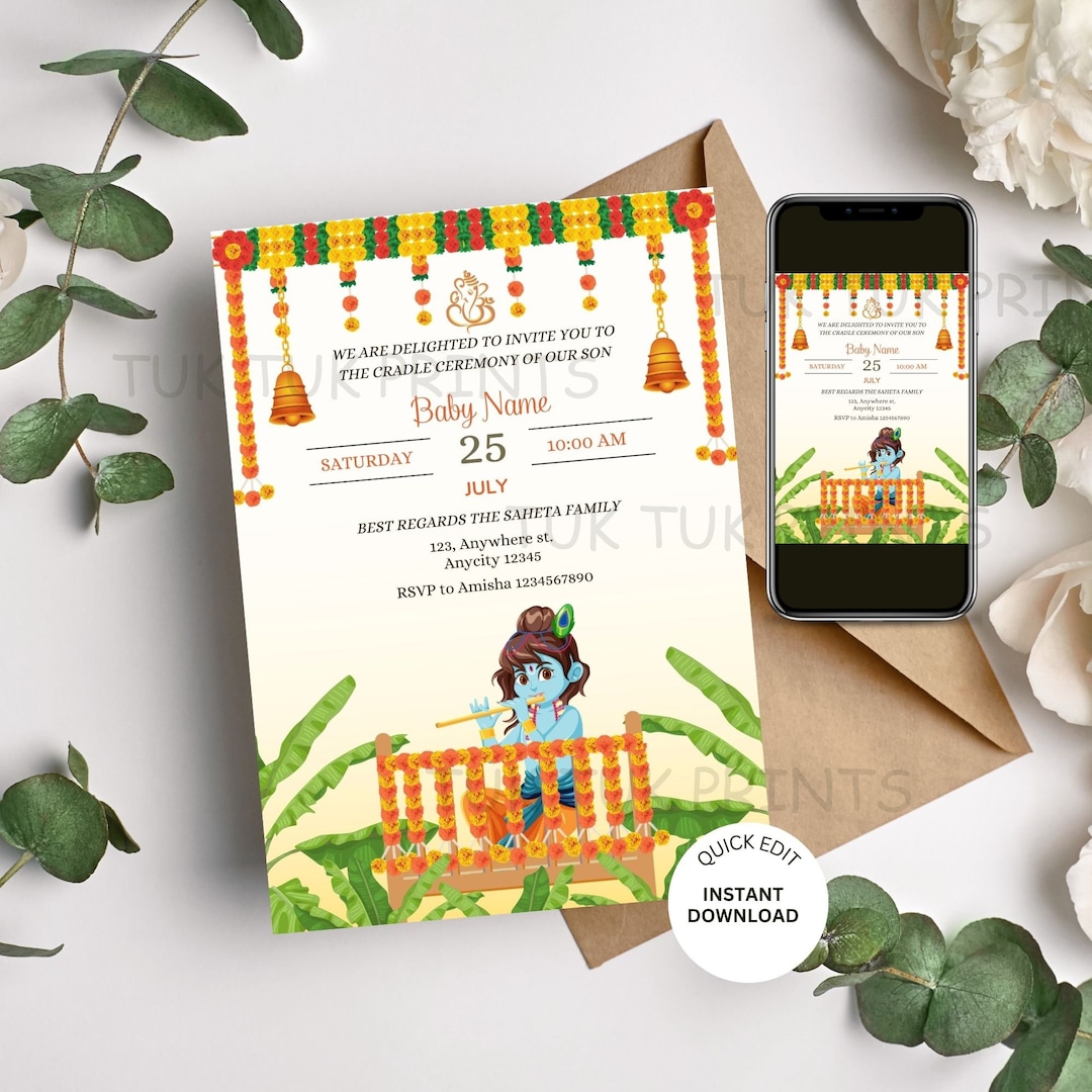 Baby Cradle Ceremony Invite: Krishna Cradle Card (digital Download) - Etsy