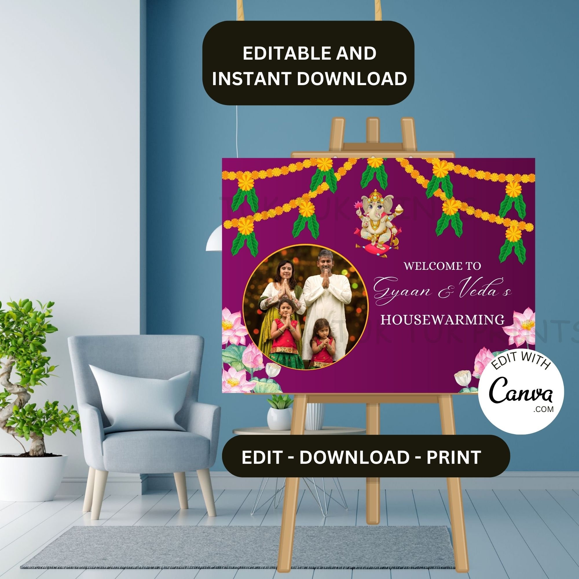 Gruhapravesha Sign, Indian Housewarming Editable Sign, Griha Pravesha ...