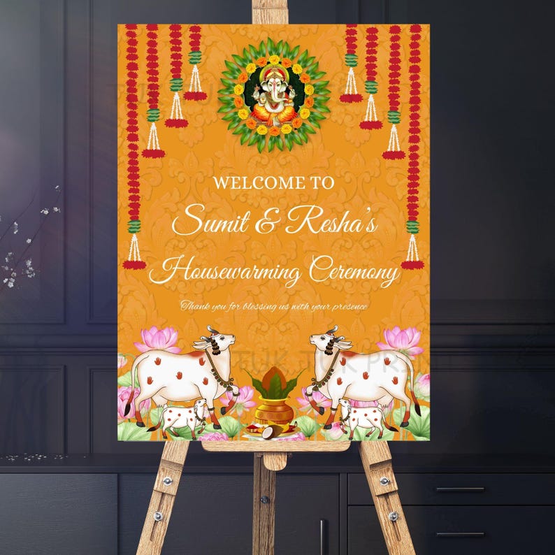Editable Indian Housewarming Sign: Ganesh Puja Welcome (digital ...