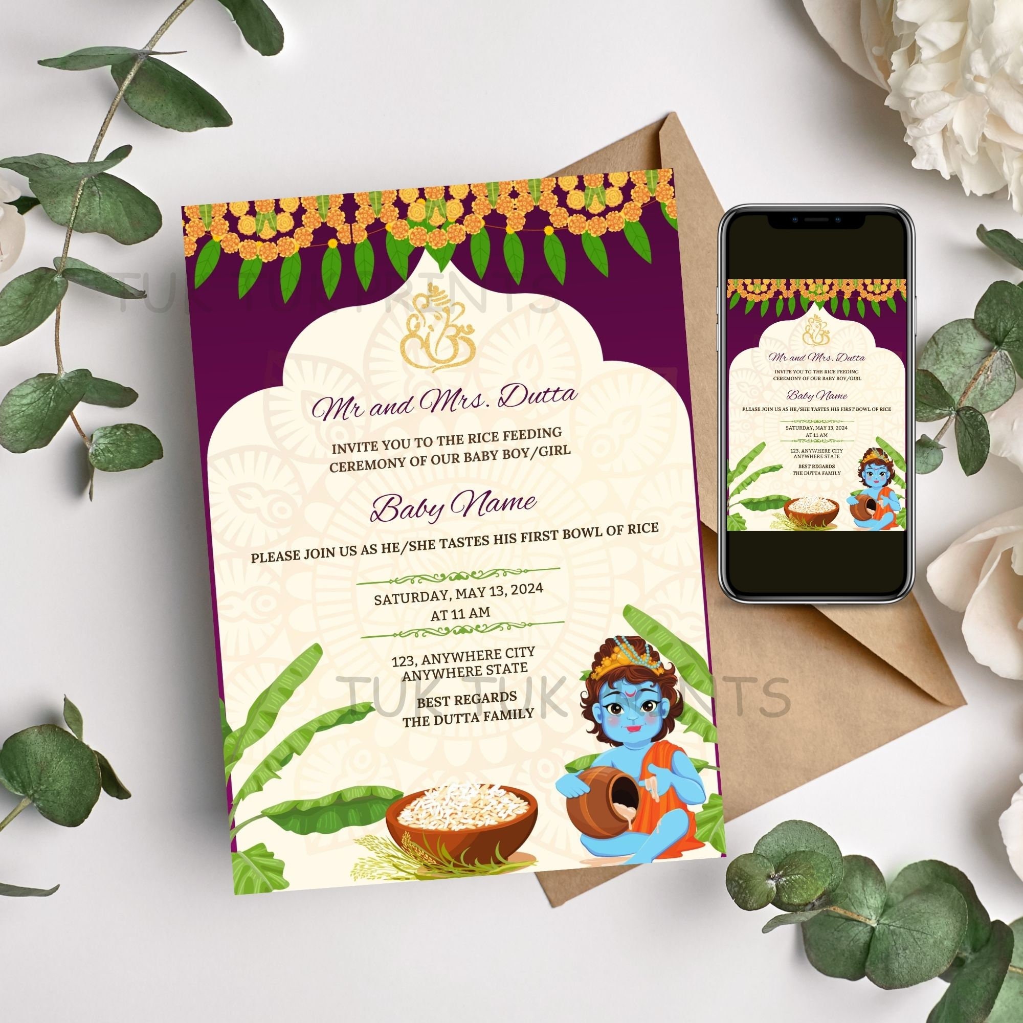 Editable Rice Feeding Ceremony Invite Card , Annaprasan Invitation ...