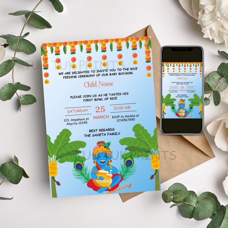 Rice Feeding Ceremony Digital Invitation Card , Annaprasan Invitation ...