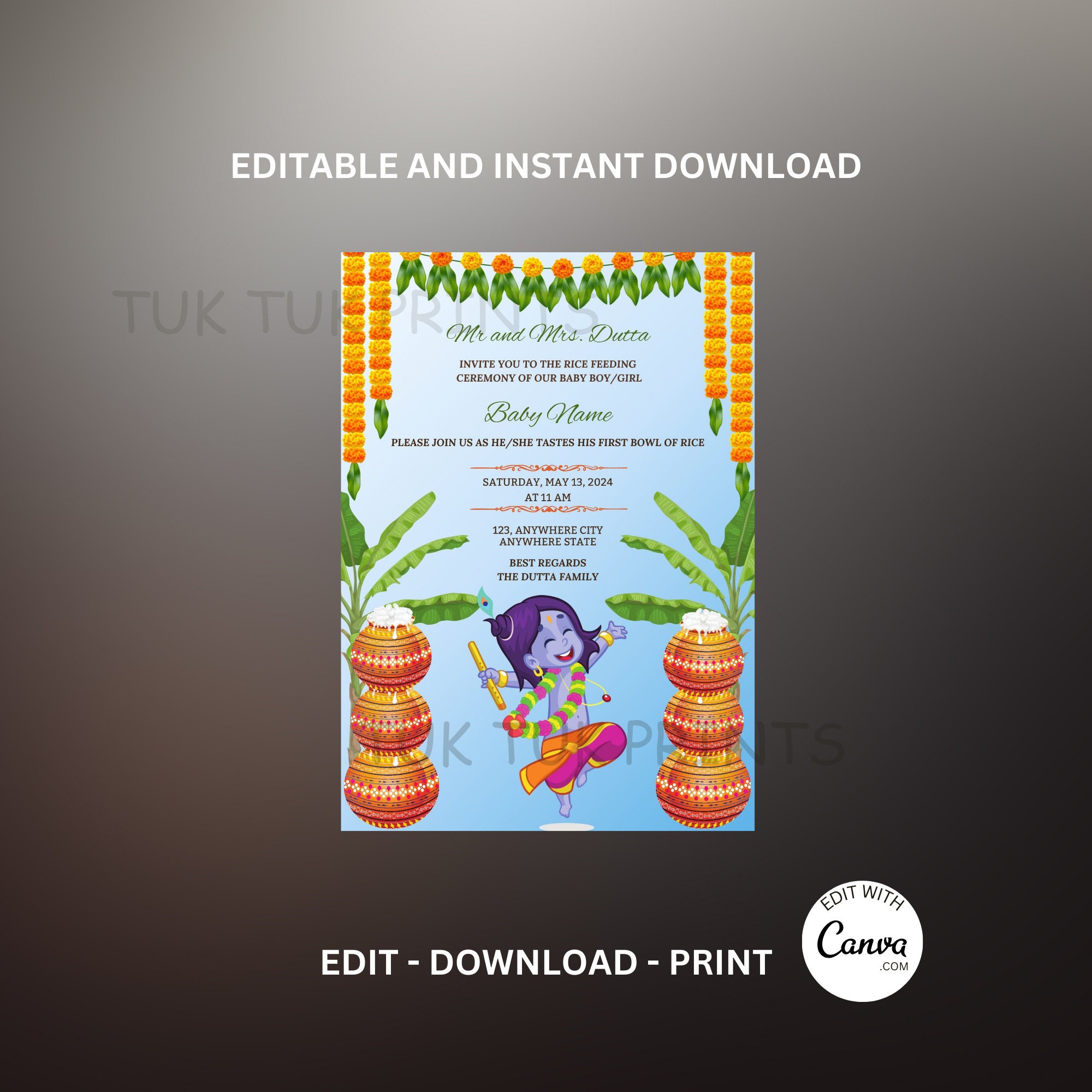 Rice Feeding Ceremony Digital Invitation Card , Annaprasan Invitation ...