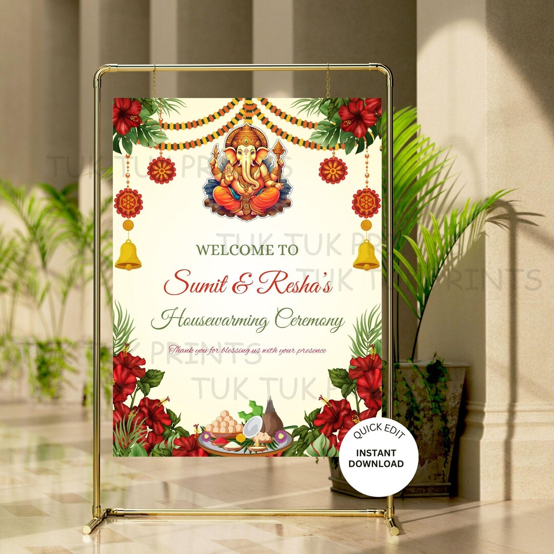 Indian Grihapravesham Sign, Indian Housewarming Editable Sign ...