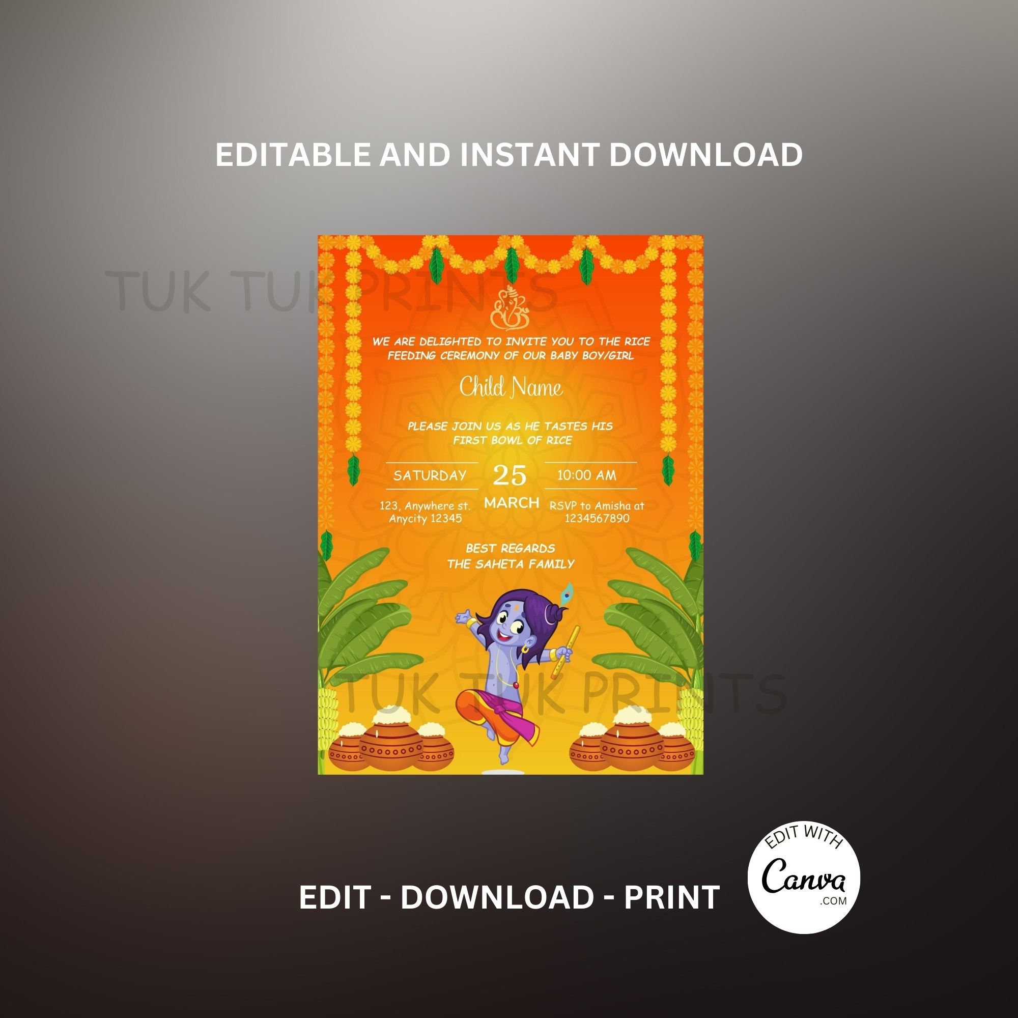Rice Feeding Ceremony Digital Invitation Card , Annaprasan Invitation ...