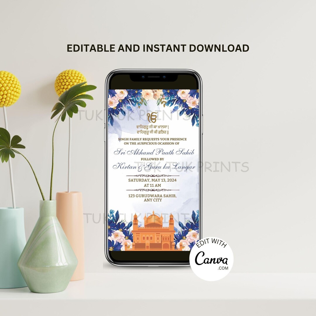Sri Akhand Path Digital Invitation: Sikh Wedding Phone Template ...