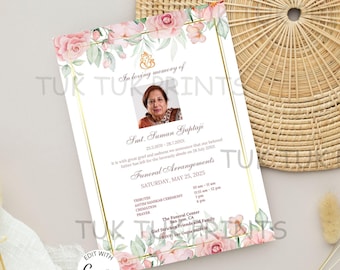 Hindu Funeral Program Announcement Invitation Template, Funeral Details ...