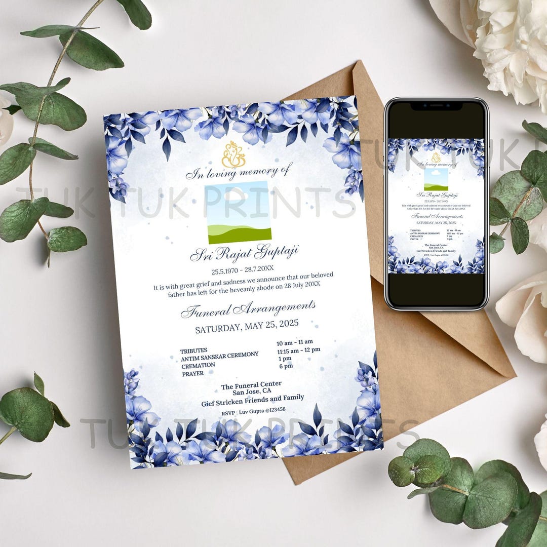 Editable Hindu Funeral Program Announcement, Indian Funeral Invite ...