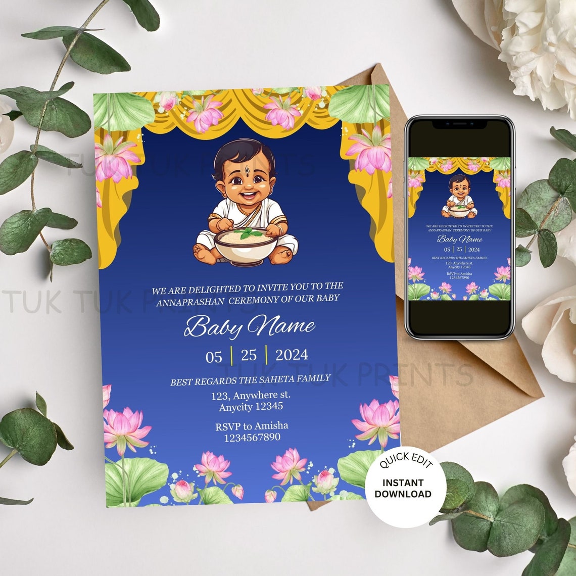 Rice Feeding Ceremony Digital Invitation Card , Annaprasan Invitation ...