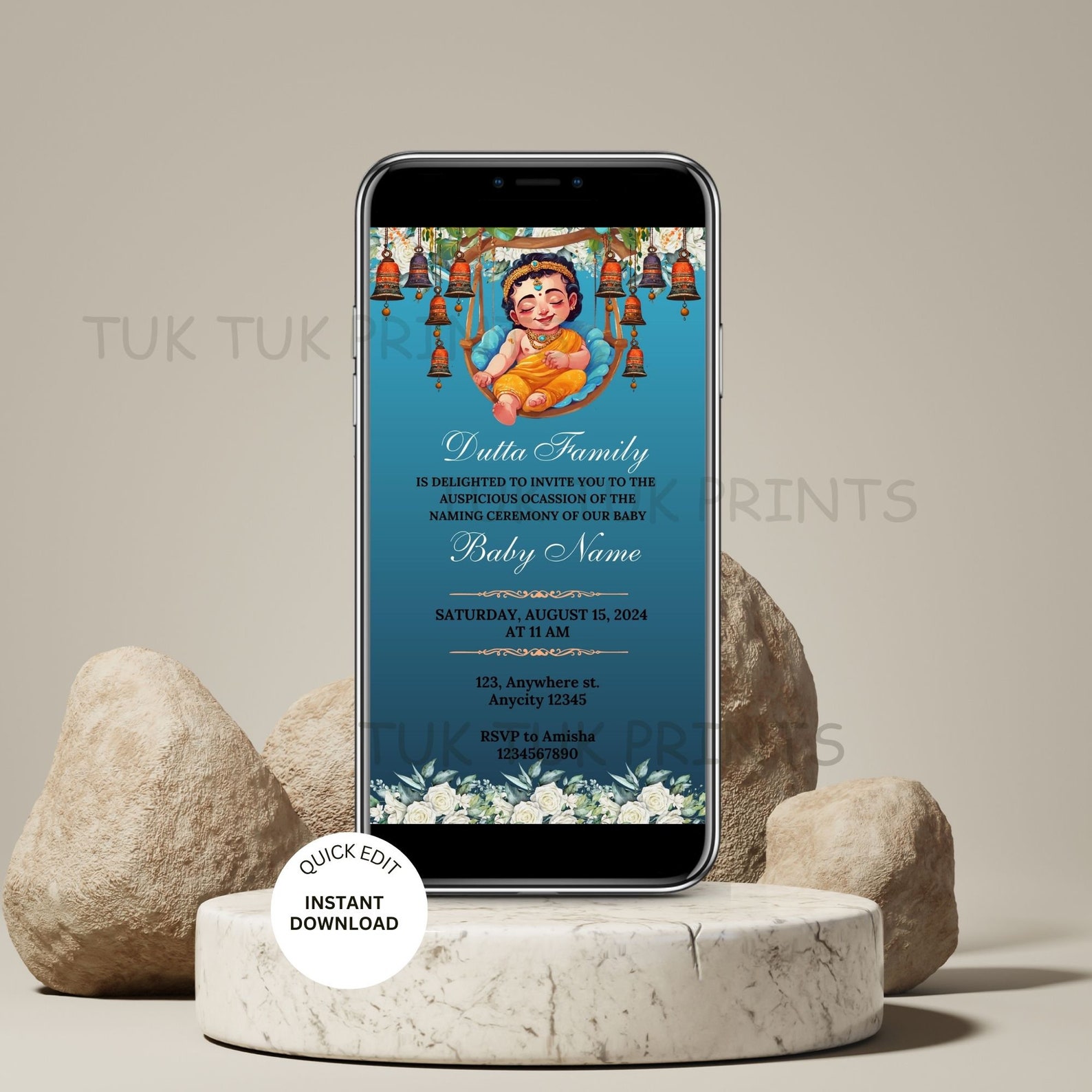 Editable Naming Ceremony Invite, Cradle Ceremony Invite Template ...