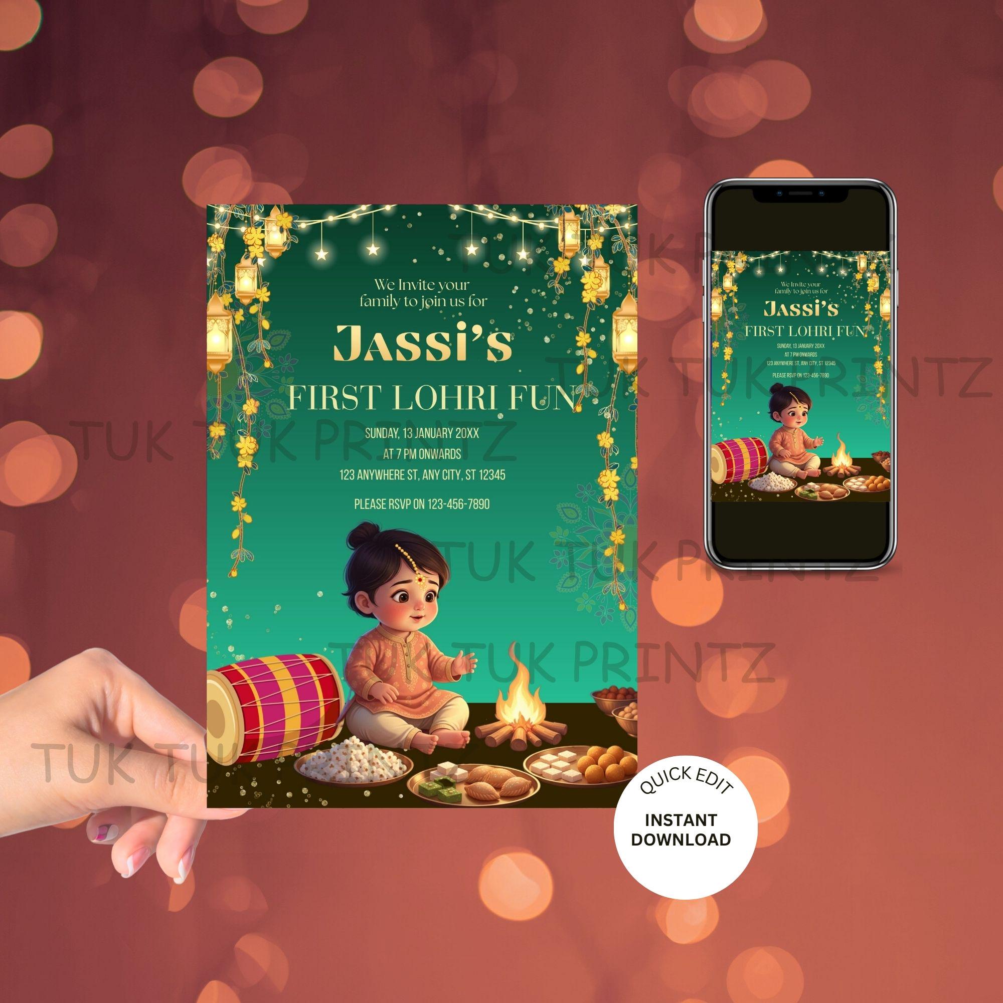 Editable First Lohri Baby Invitation, Lohdi Diyan Vadhaiyaan, Family ...