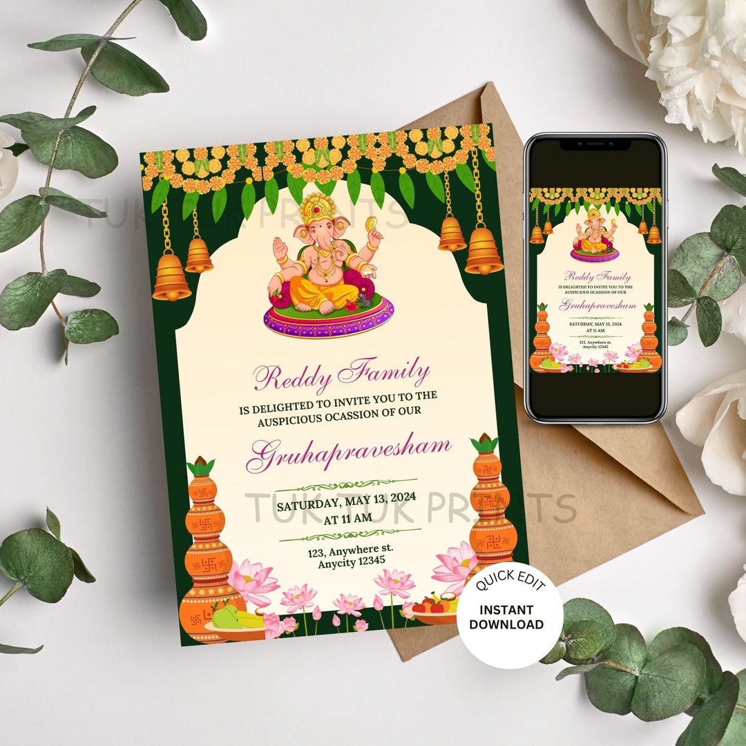 Indian Housewarming Invite, Gruhapravesham Invite, Housewarming Invites ...