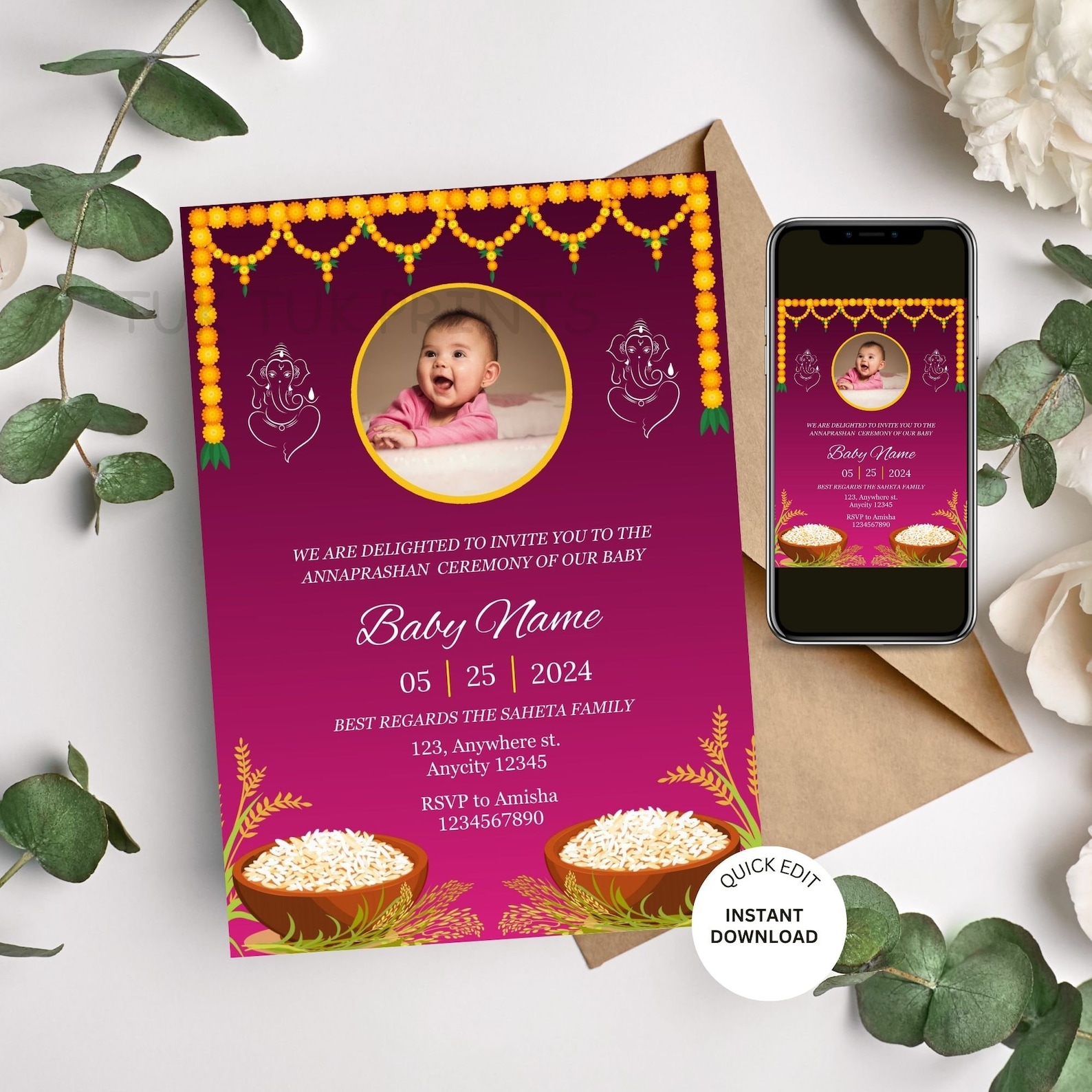Weaning Ceremony Invite Template, Annaprashana Invite, Hindu Rice ...