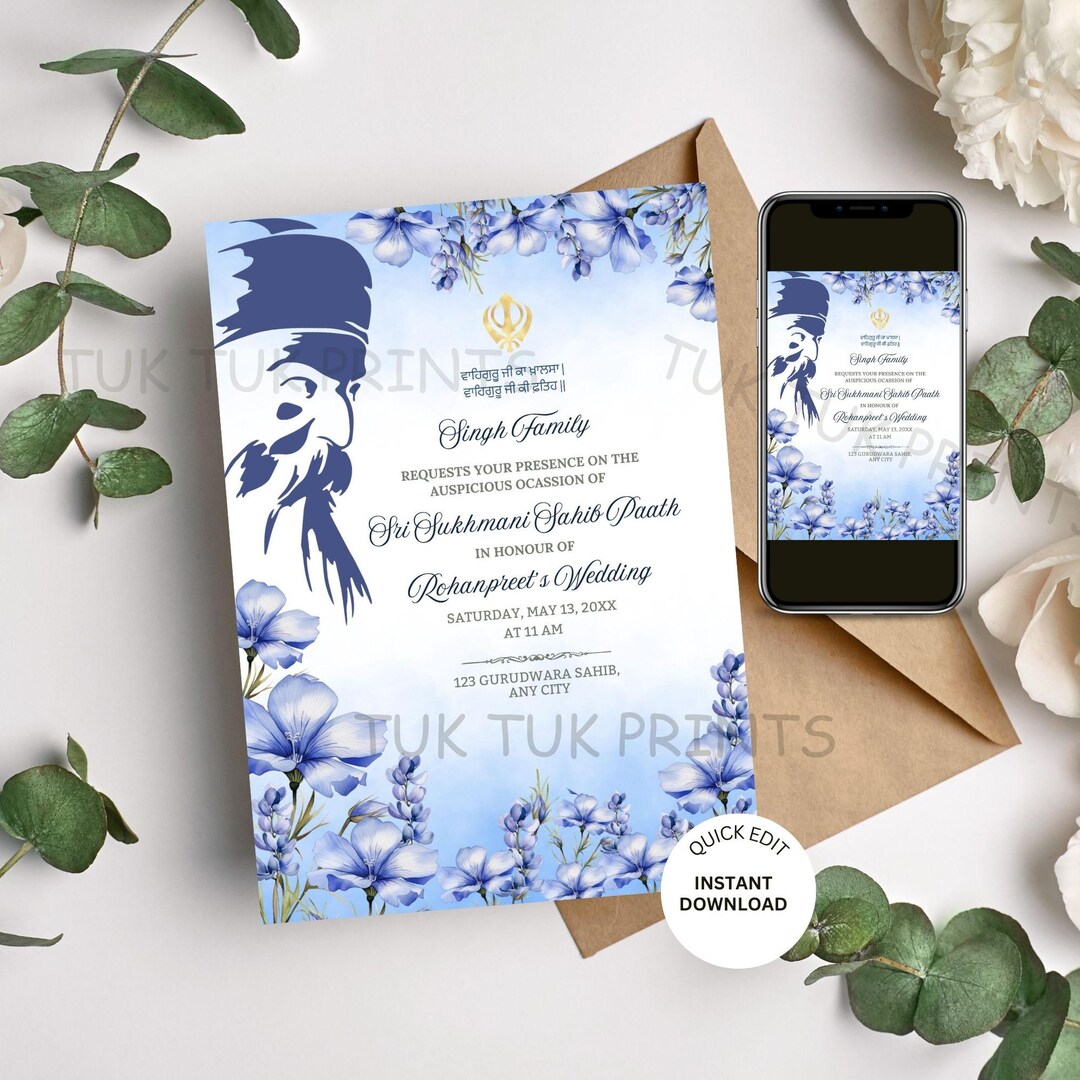 Sri Sukhmani Sahib Path Invitation Card, Sikh Wedding Invitation ...