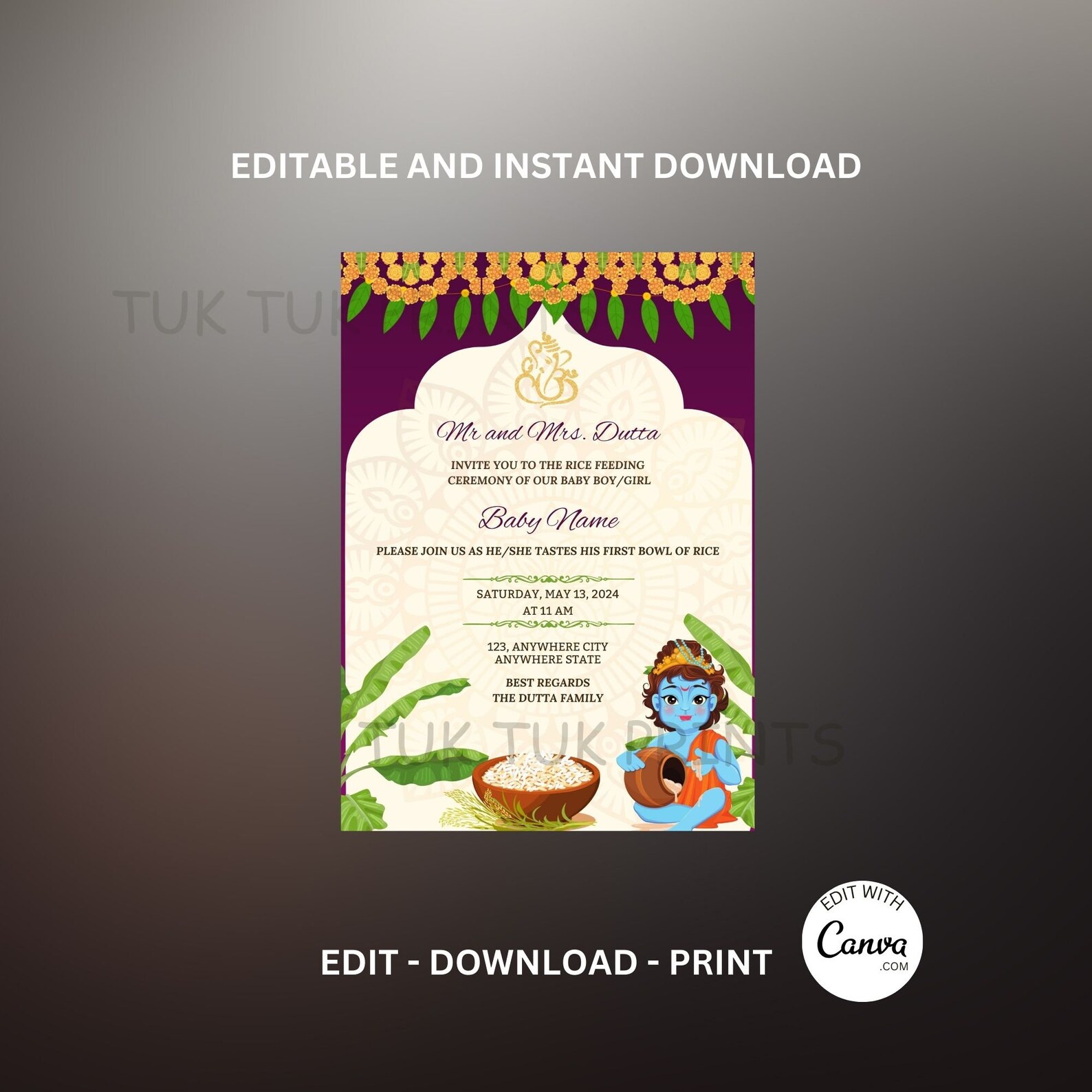 Editable Rice Feeding Ceremony Invite Card , Annaprasan Invitation ...