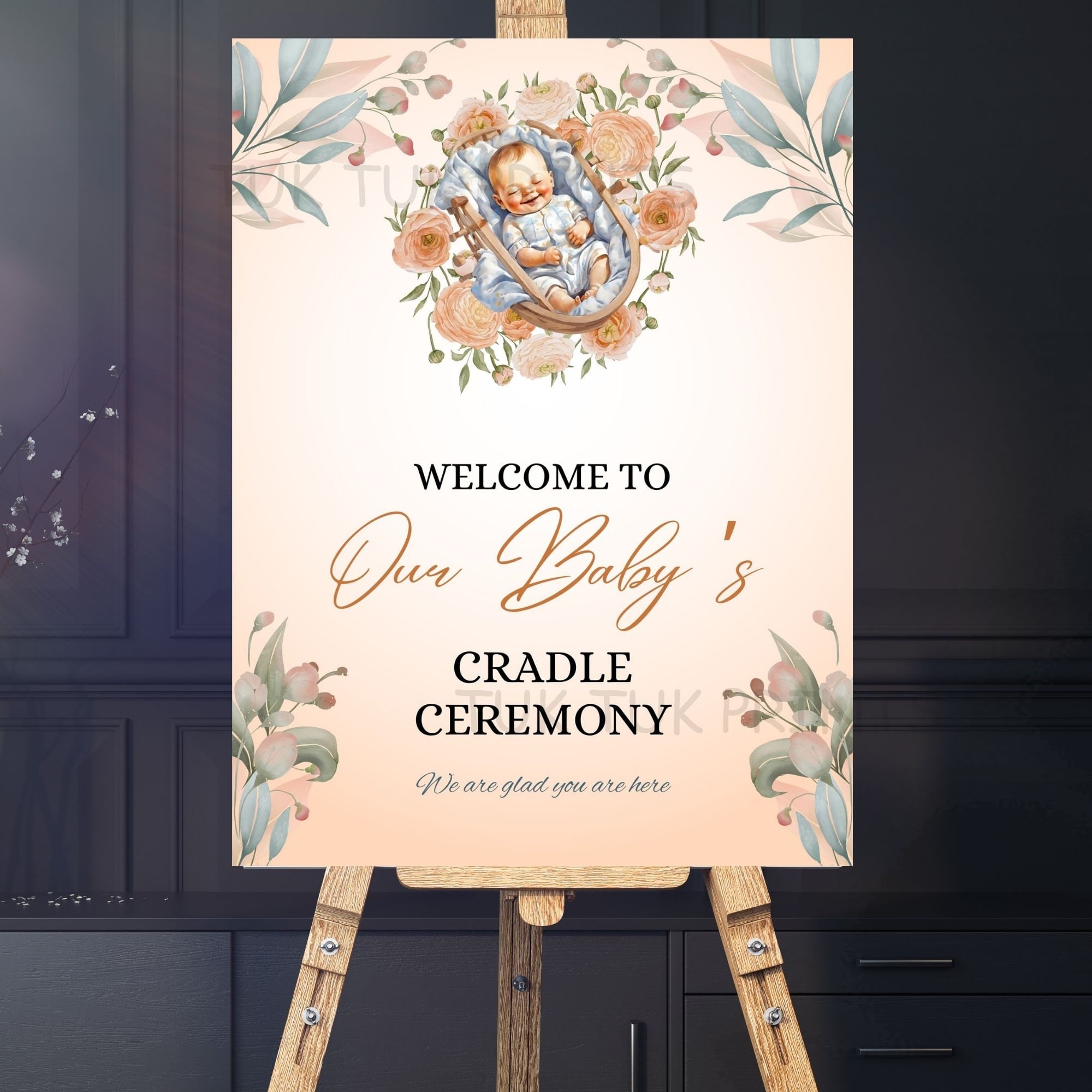 Editable Cradle Ceremony Welcome Sign: Floral Baby Naming (digital ...