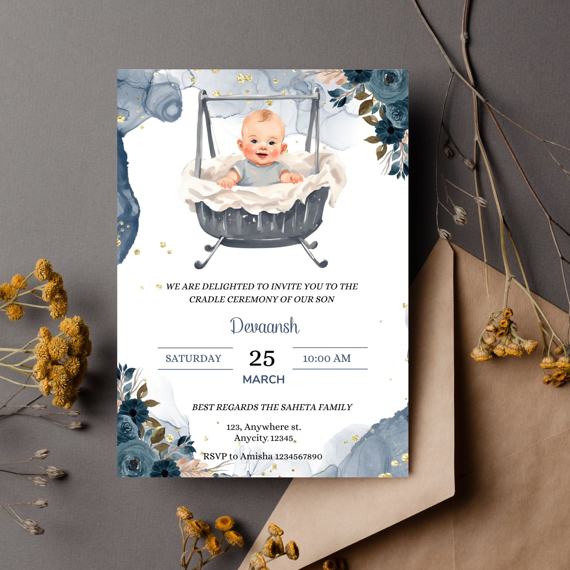 Baby Cradle Ceremony Invite, Naming Ceremony Invites, Boy Cradle Invite ...