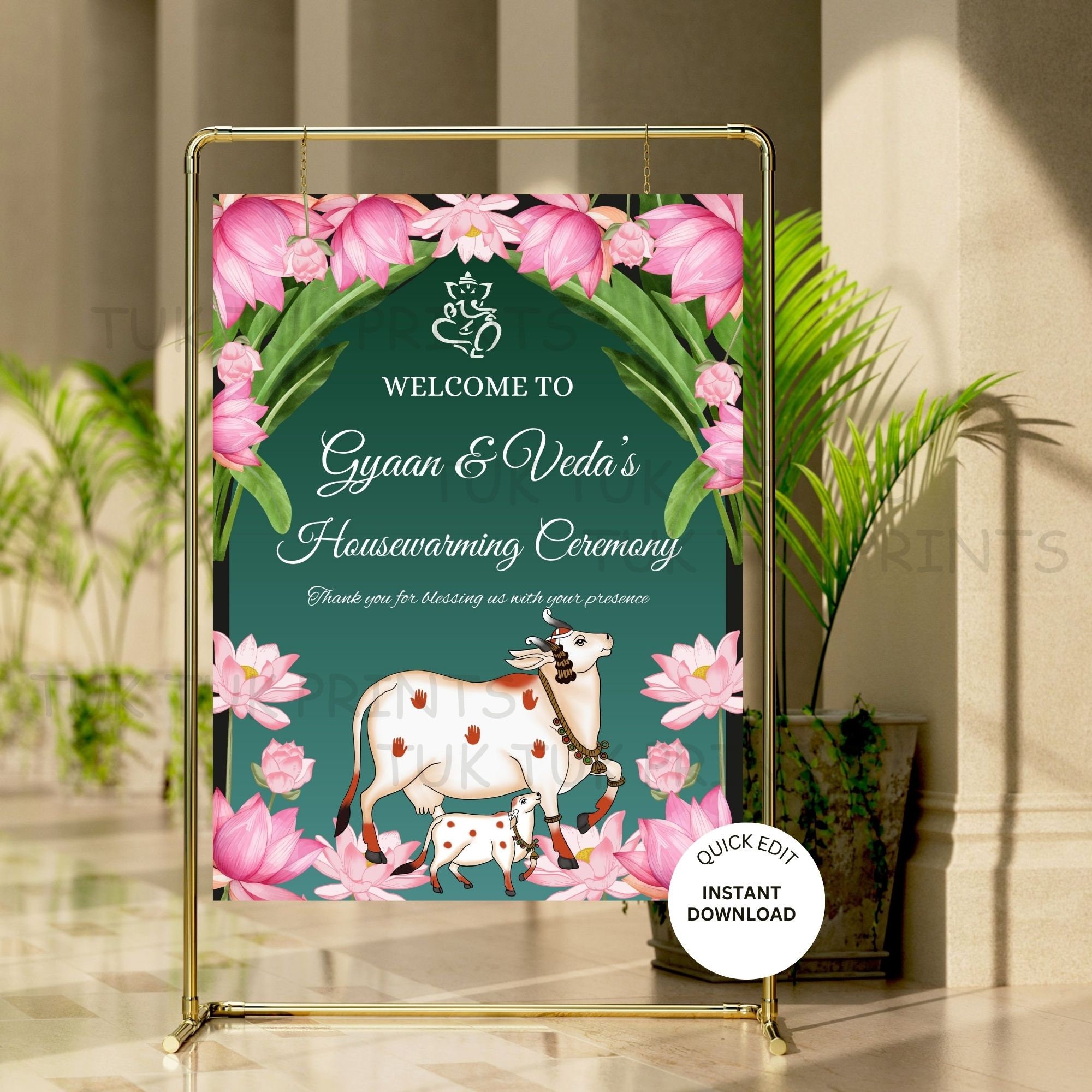 Pichwai Indian Housewarming Sign: Gruhapravesha Welcome (digital ...