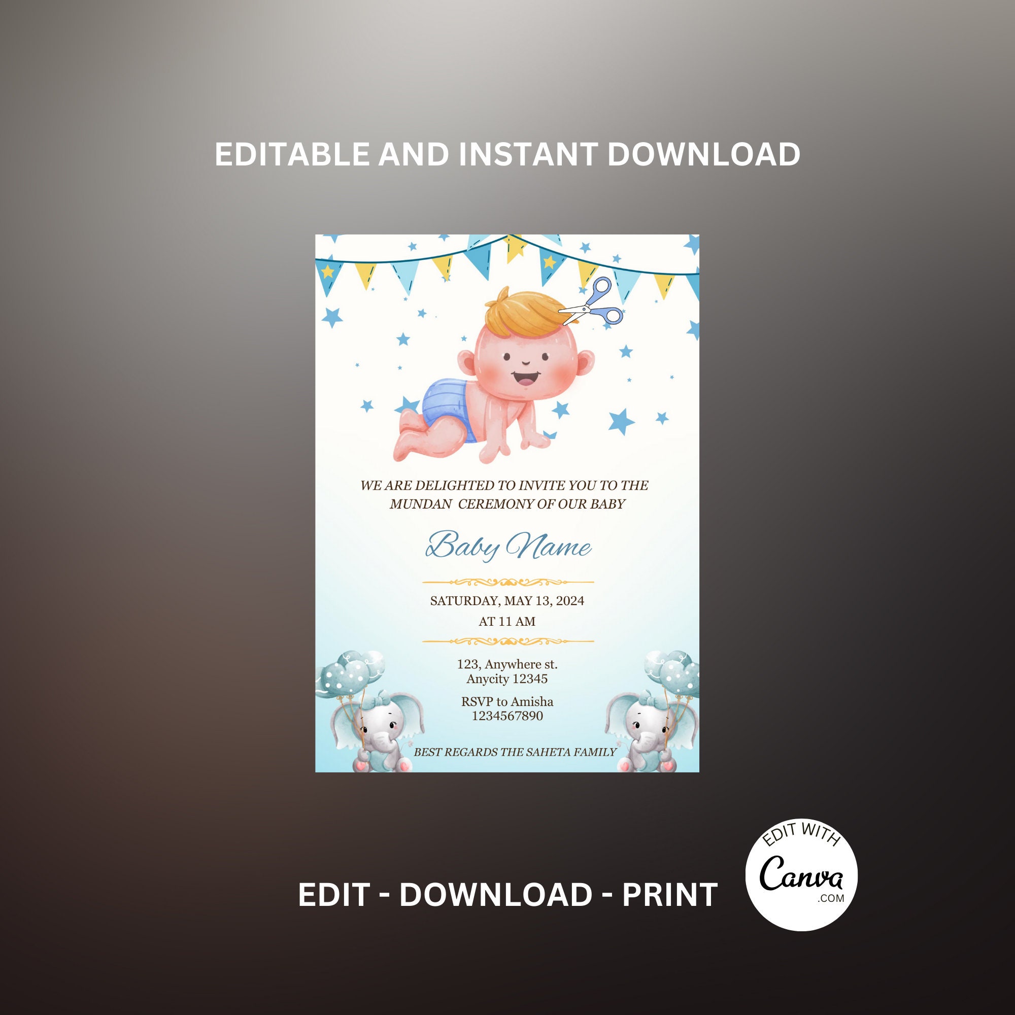 Baby Boy Mundan Ceremony Invitation , Tonsure Invitation, Hindu Mundan ...