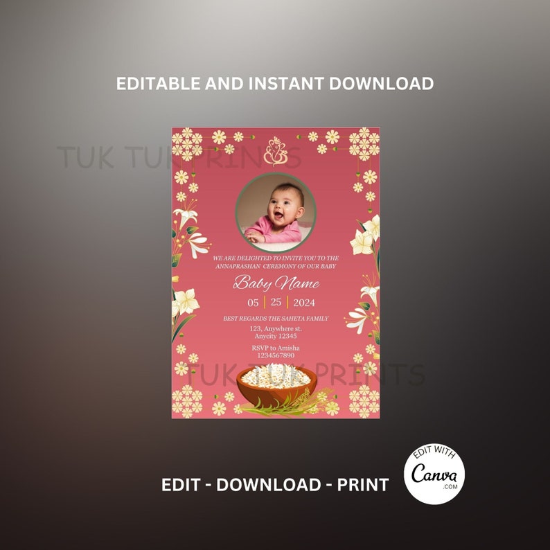 Rice Feeding Ceremony Digital Invitation Card , Annaprasan Invitation ...