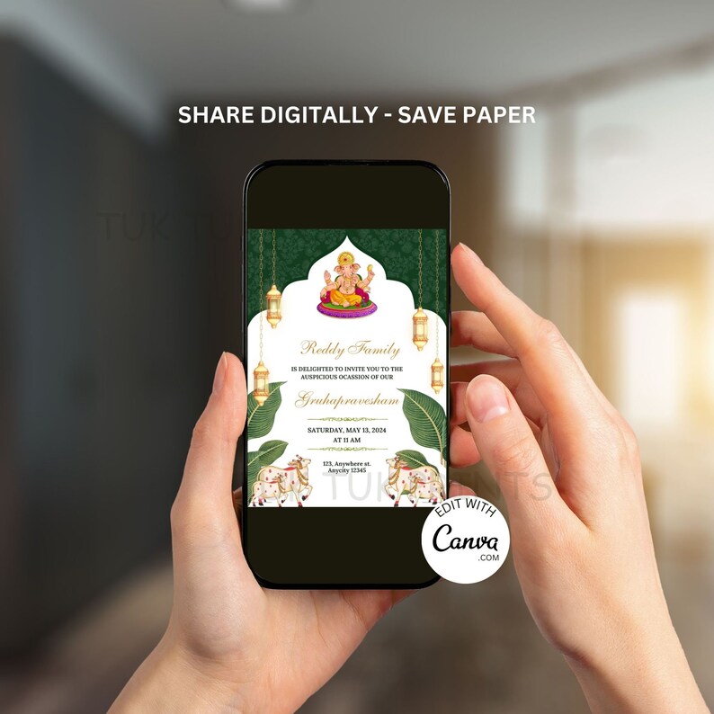 Editable Indian Housewarming Invite, Gruhapravesham Invite ...