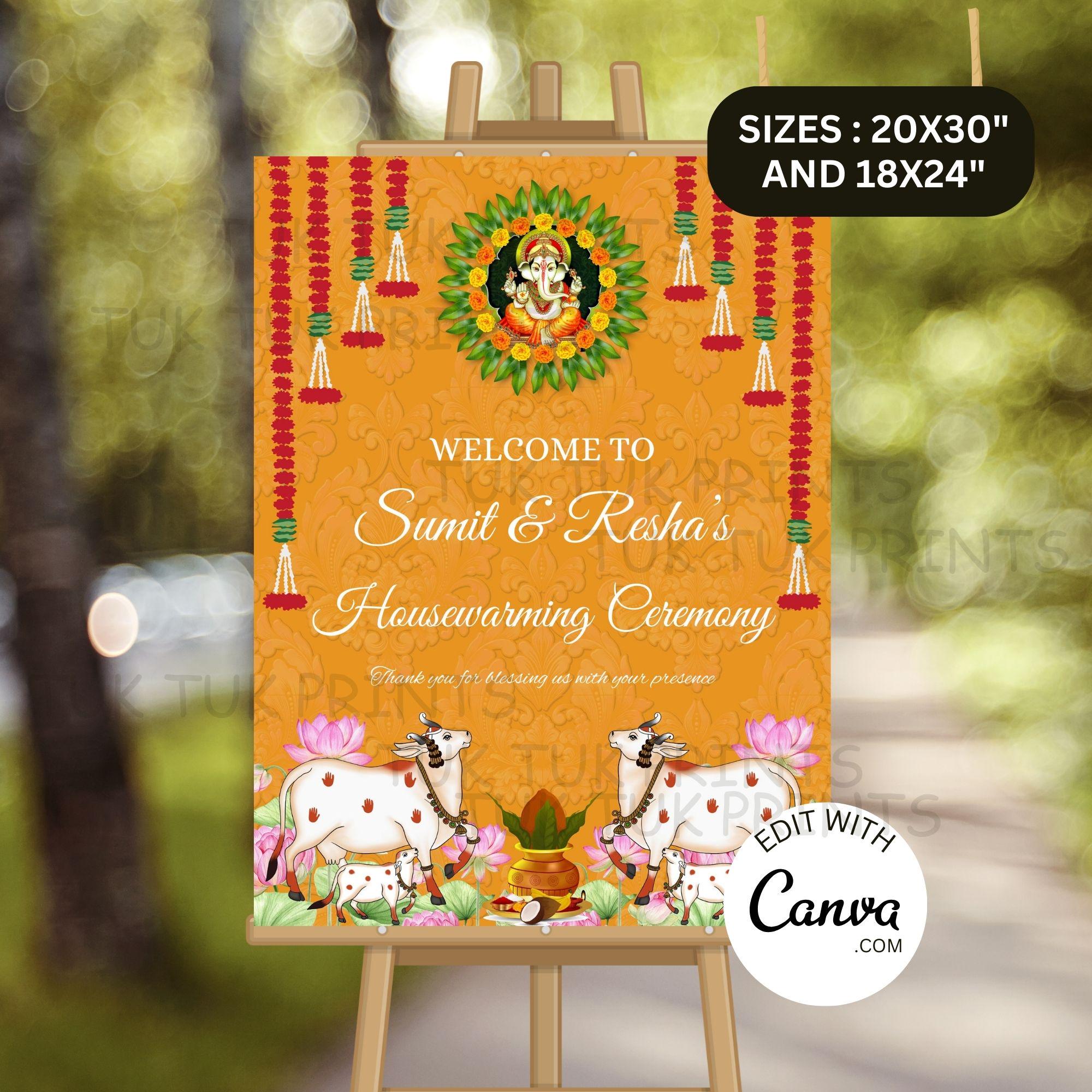 Self Editable Indian Housewarming Sign, Gruhapravesham Sign, Griha ...