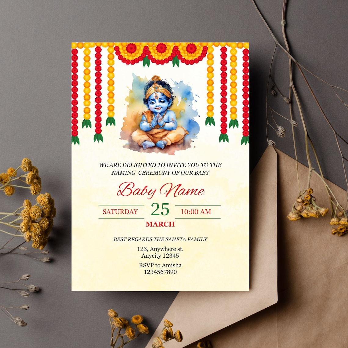 Krishna Theme Baby Naming Ceremony Invite, Cradle Ceremony Invite ...