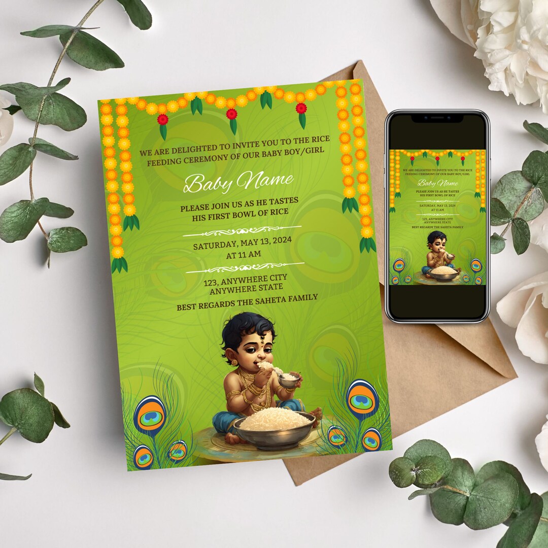 Rice Feeding Invitation Template , Annaprasan Invitation, Hindu Rice ...