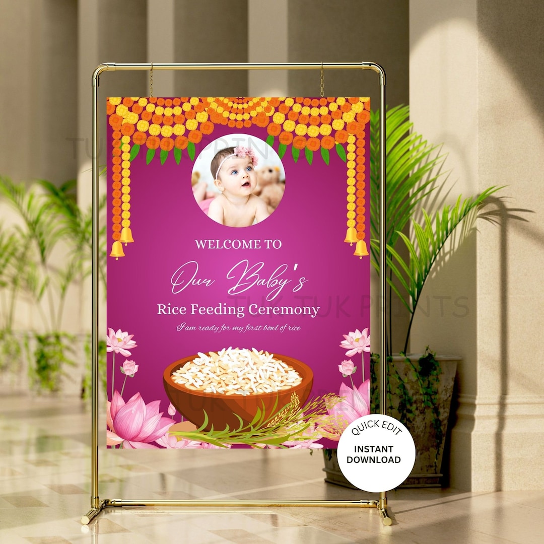 Girl Rice Feeding Ceremony Welcome Sign, Annaprashana Ceremony Welcome ...