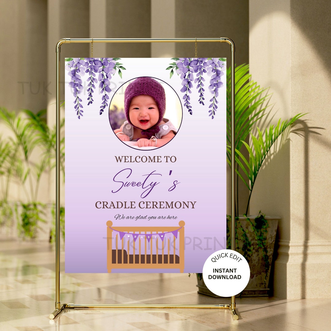 Baby Girl Cradle Ceremony Welcome Sign , Baby Cradle Ceremony Sign ...