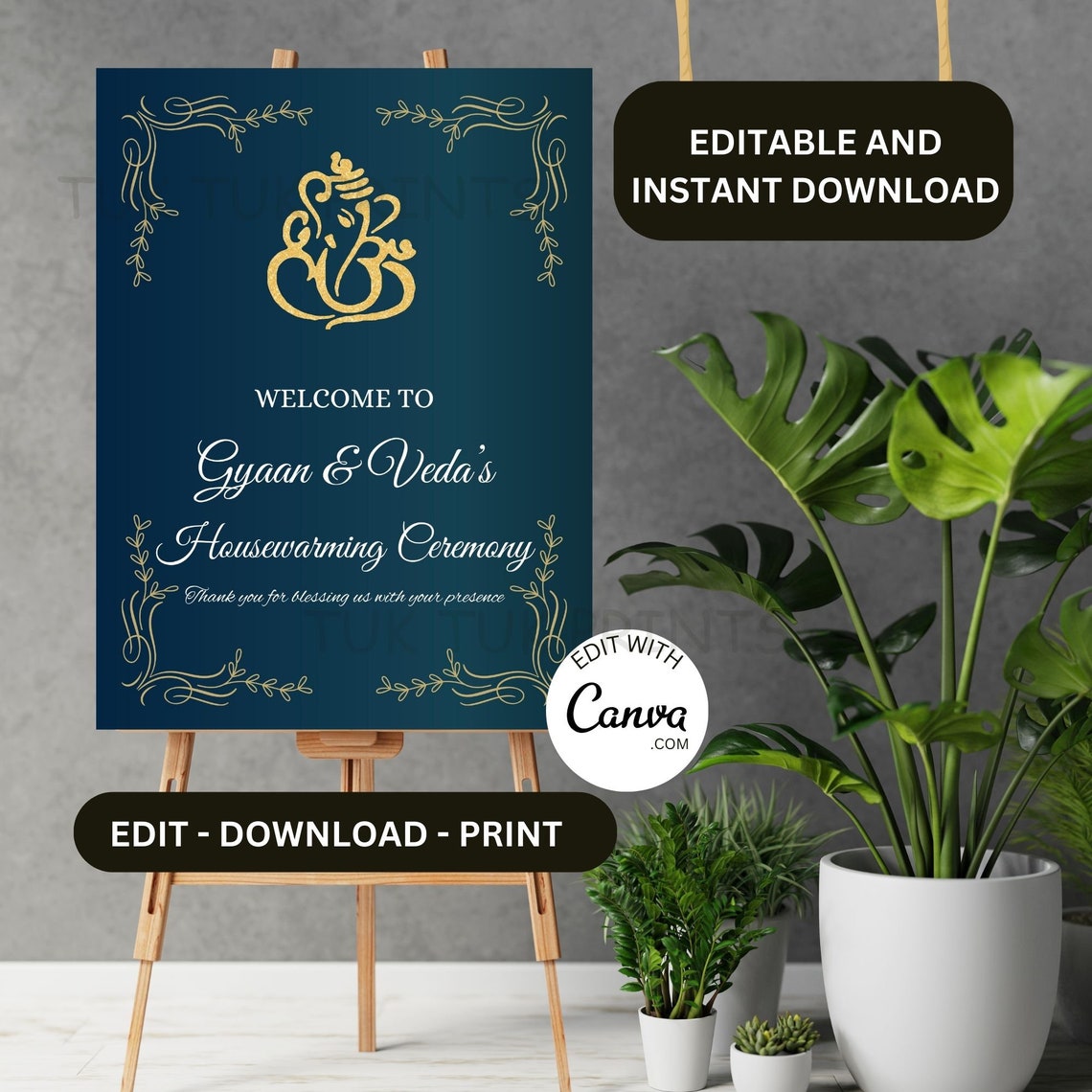 Indian Grihapravesham Sign, Indian Housewarming Editable Sign ...