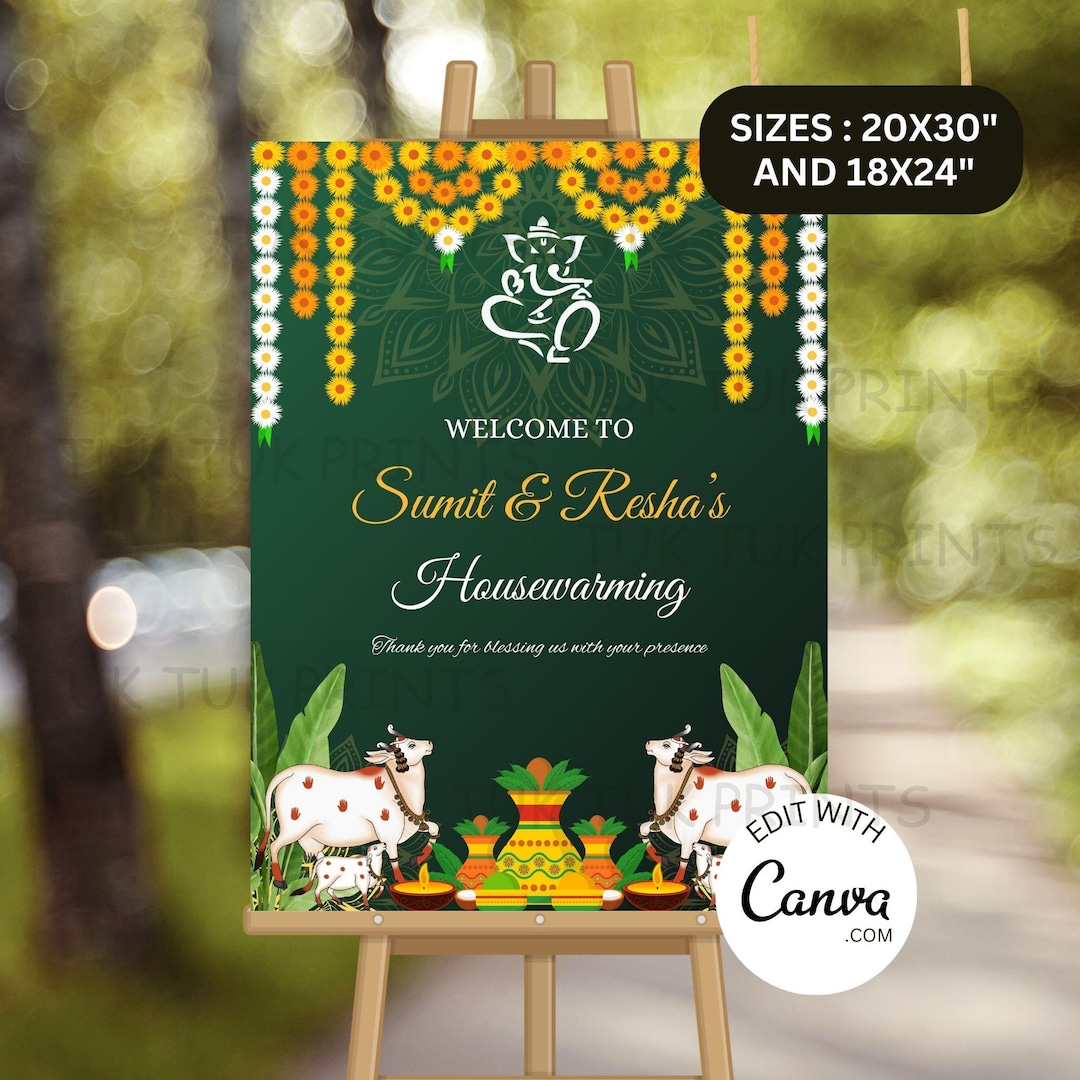 Grihapravesham Editable Welome Sign, Indian Housewarming Sign ...