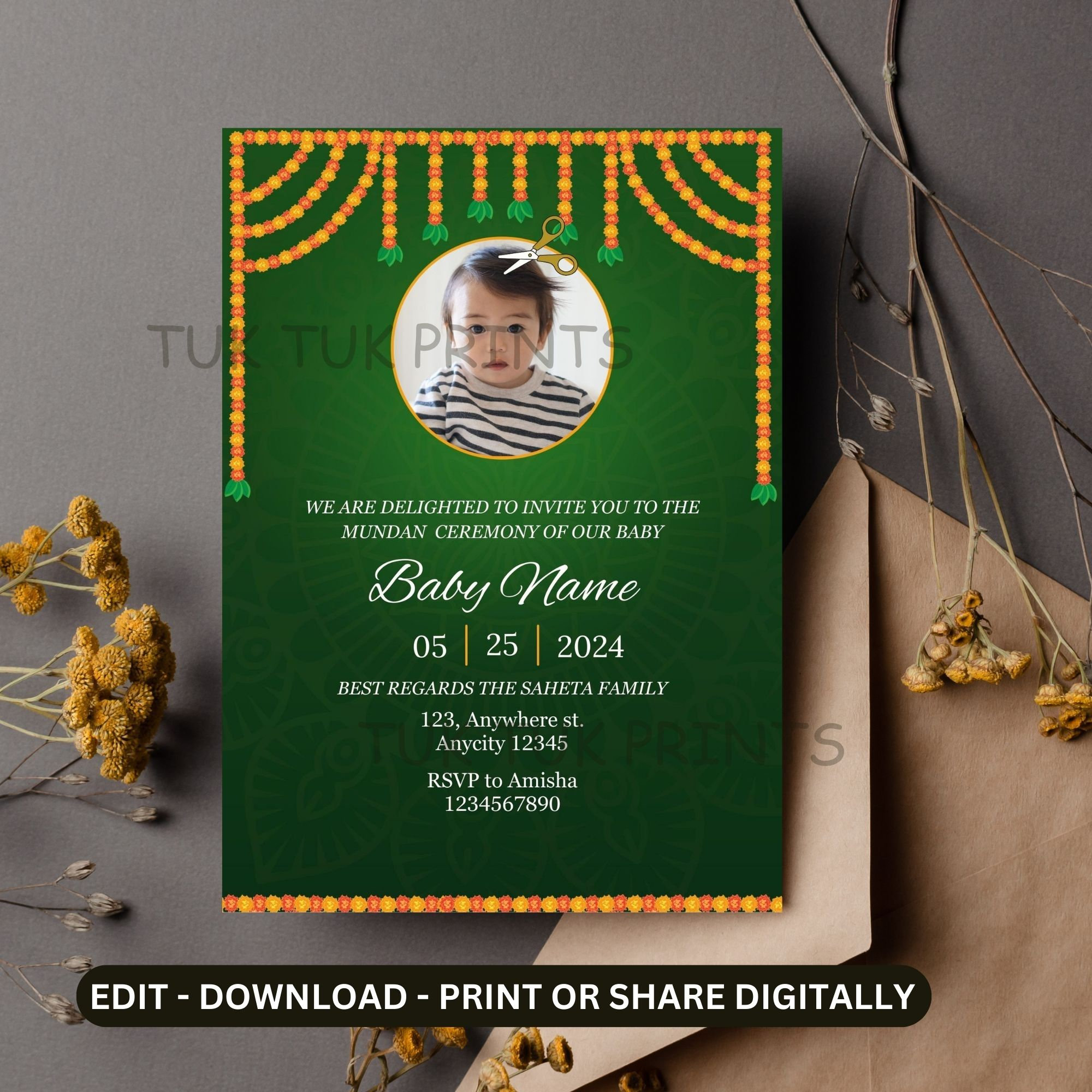 Editable Mundan Ceremony Invitation , Tonsure Invitation, Hindu Mundan ...
