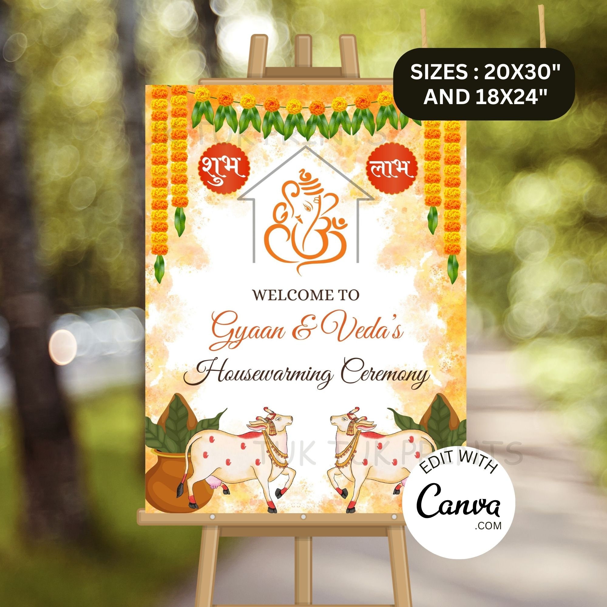 Gruhapravesha Sign, Indian Housewarming Editable Sign, Griha Pravesha ...
