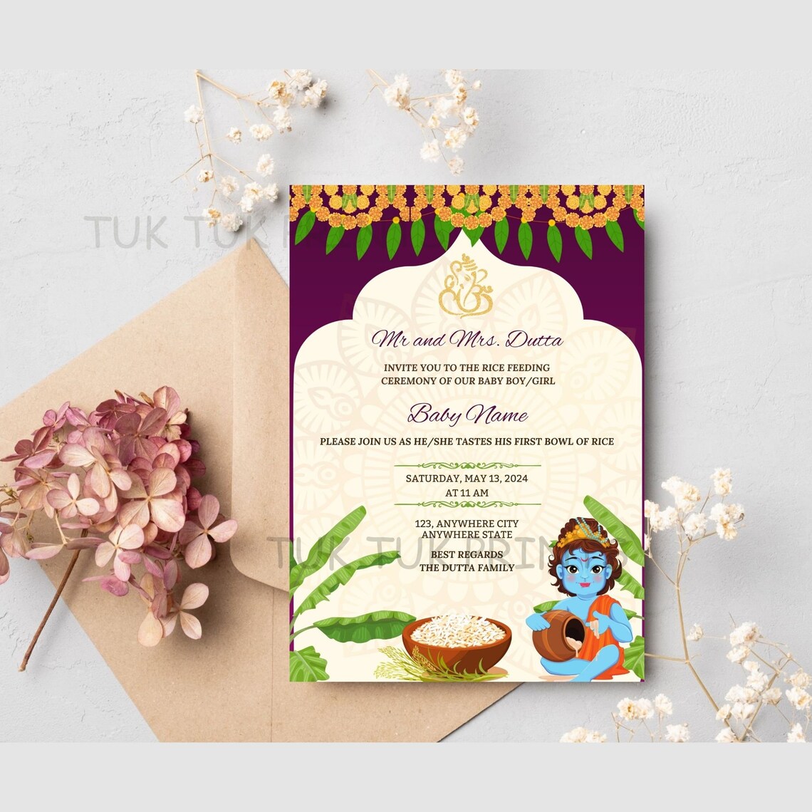 Editable Rice Feeding Ceremony Invite Card , Annaprasan Invitation ...
