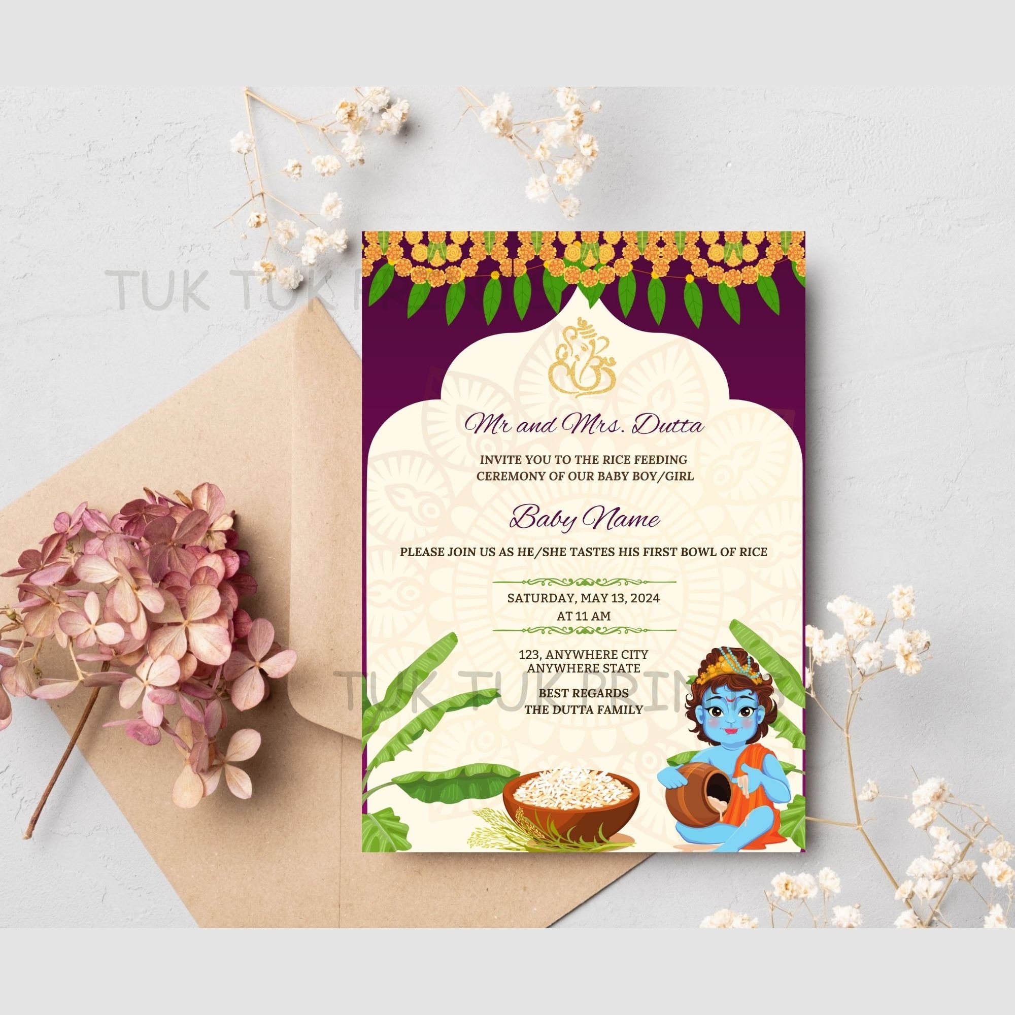 Editable Rice Feeding Ceremony Invite Card , Annaprasan Invitation ...