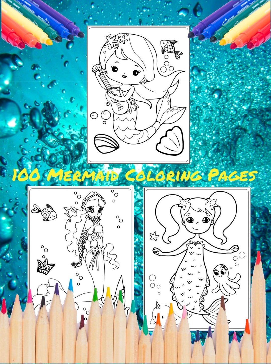 100 Mermaid Coloring Pages for Kids - Etsy