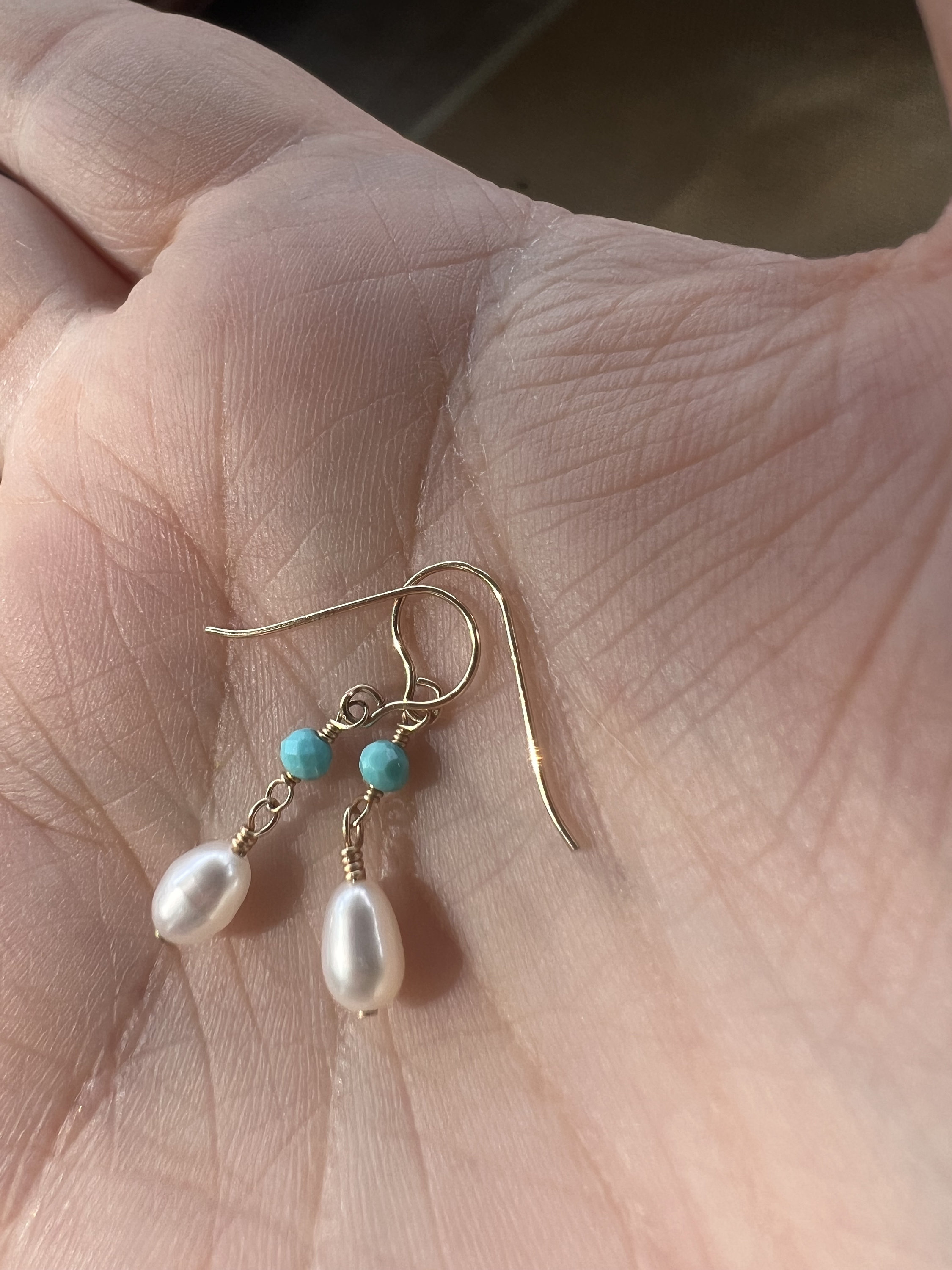 Two Tiered Gold Filled Sleeping Beauty Turquoise and Pearl Earrings - Etsy