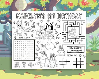 Bluey Inspired Activity Sheet, Bluey Birthday Placemat, Birthday Party ...