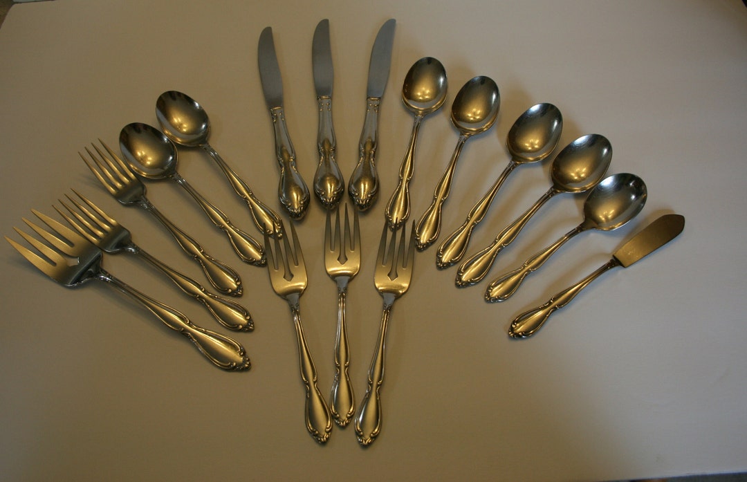 17 PC Set Discontinued Oneida Deluxe Pattern Stainless Steel Flatware ...