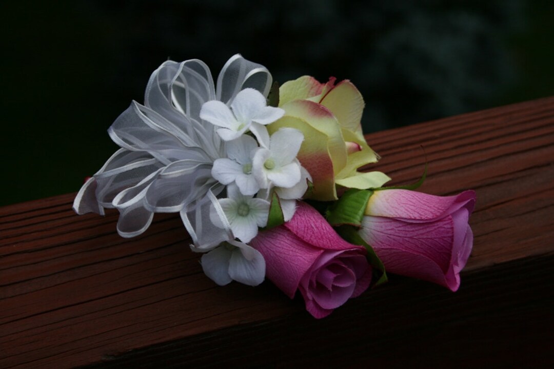 Set of 3 Corsages - Open Silk Hot Pink Rose With 2 Rosebuds, Pin-on ...