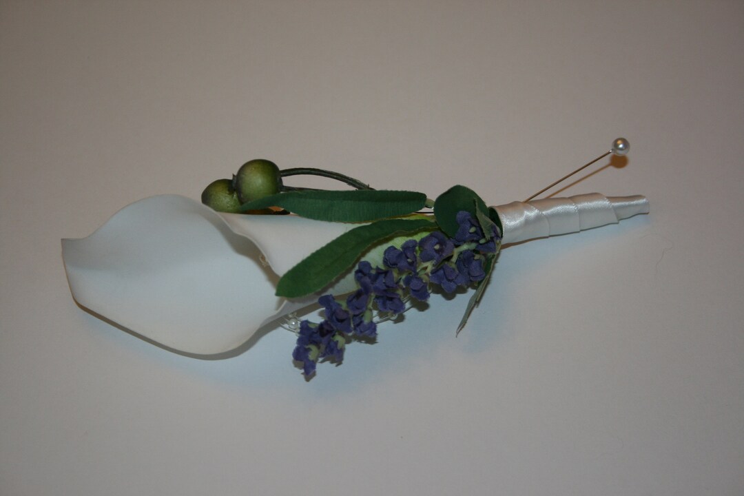White Calla Lily Pin-on Style Boutonniere With Fall Berries and ...