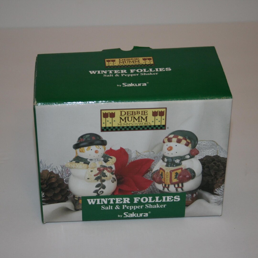Vintage Christmas Debbie Mumm Winter Follies Ceramic Salt & Pepper ...