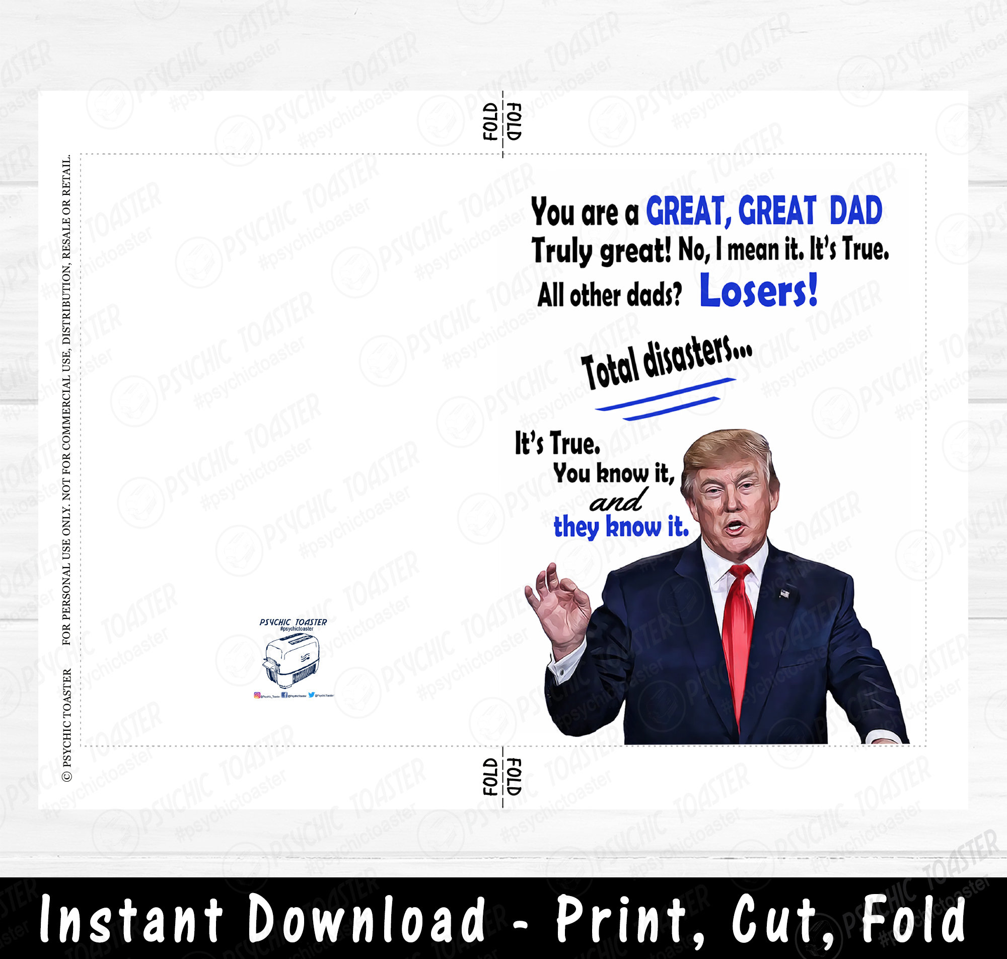 Printable Funny Father's Day Card, Funny Trump Card, Great Dad, Trump ...