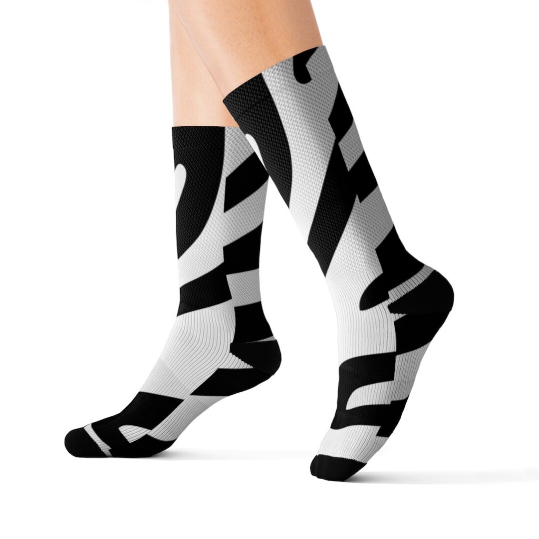 Tiger Print Black and White Sublimation Socks - Cute Socks | Funny ...