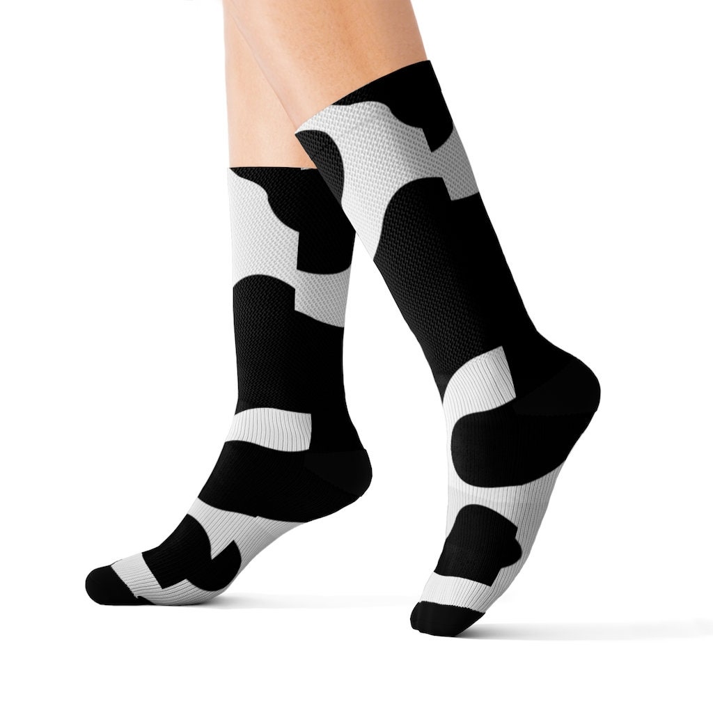 Cow Pattern Black and White Sublimation Socks Cute Socks Funny Socks ...