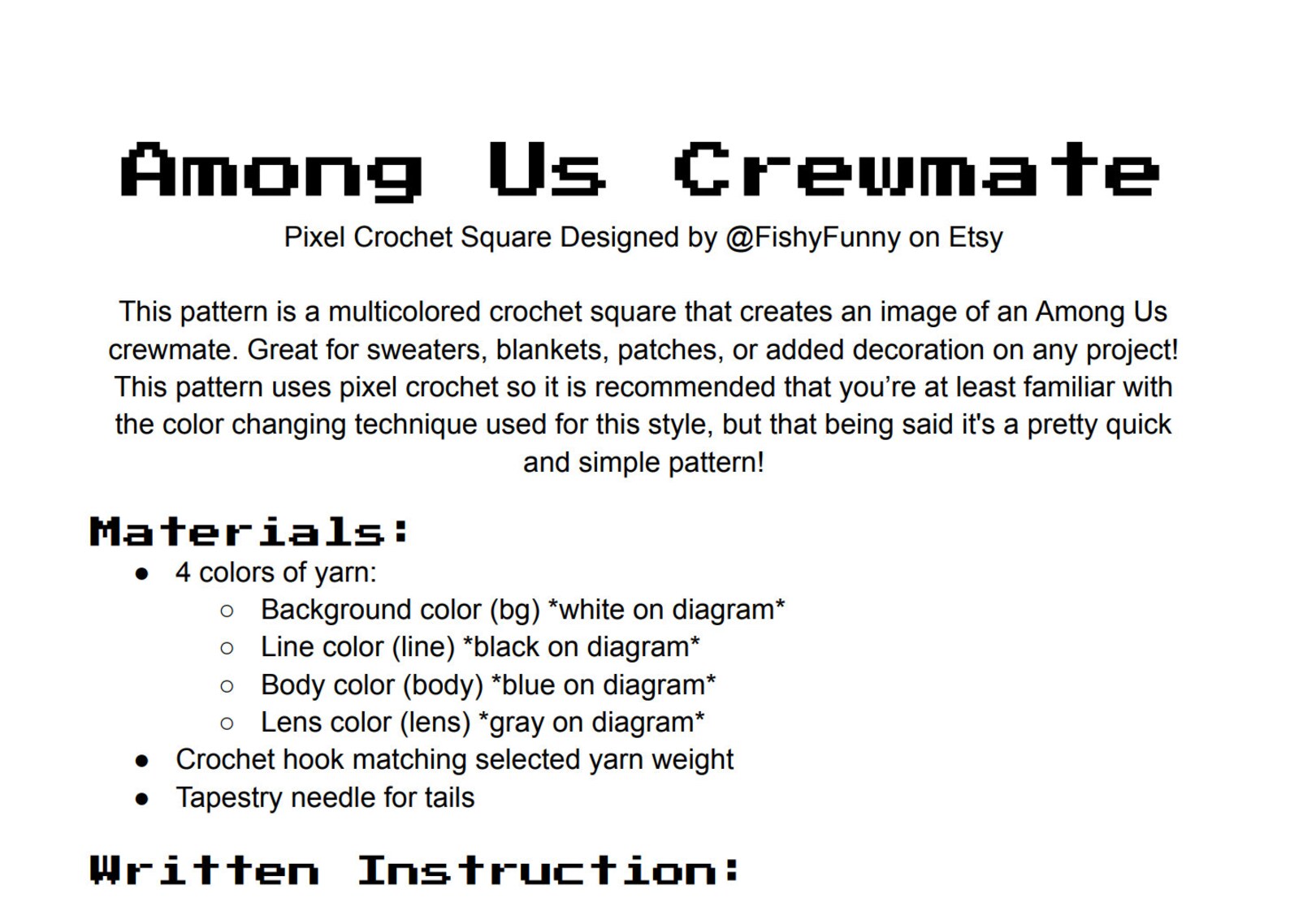 Among Us Crochet Square Digital Pattern Pixel Crochet - Etsy